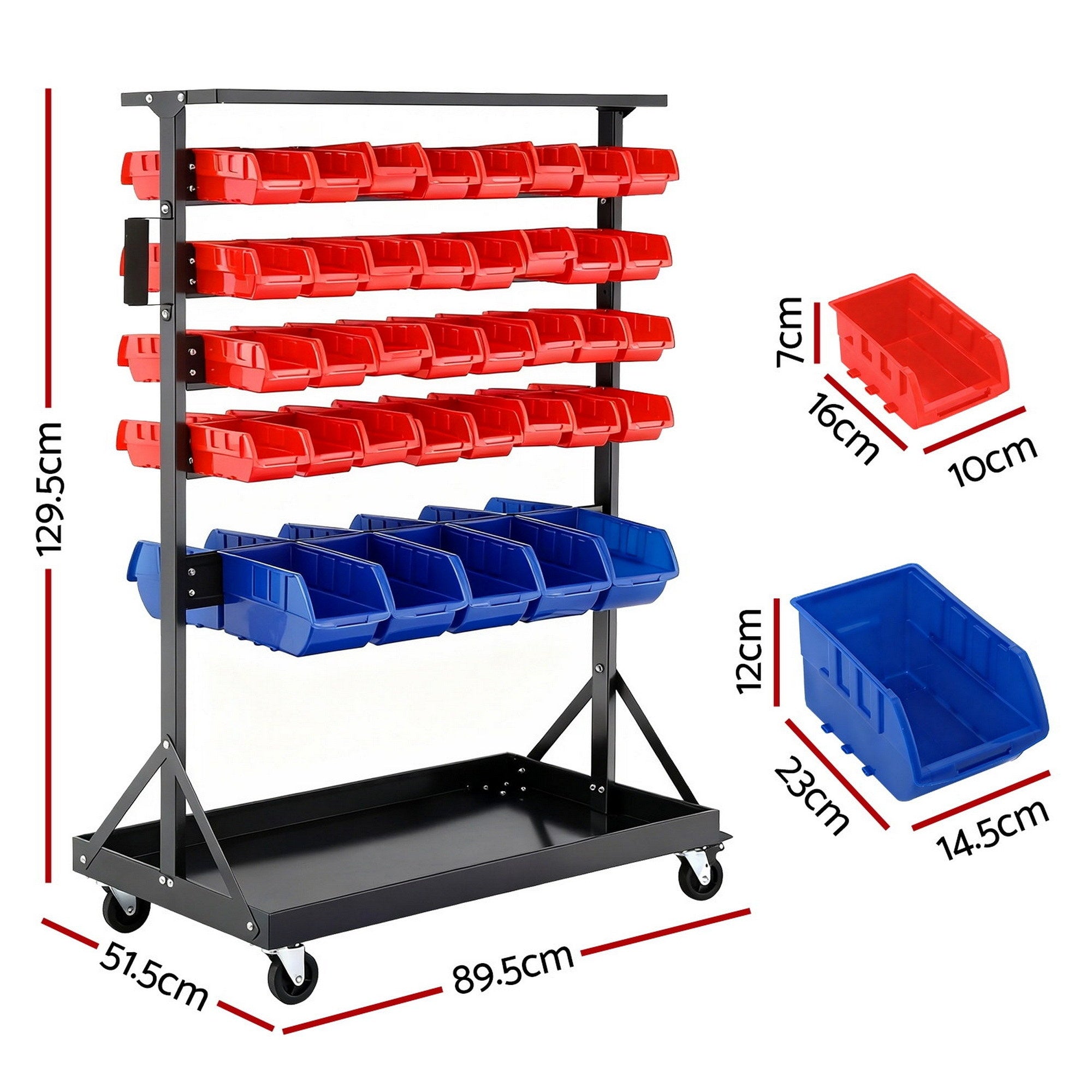Storage Bins Rack | 74 Bins | Double Sided | Mobile Workshop Organiser ...