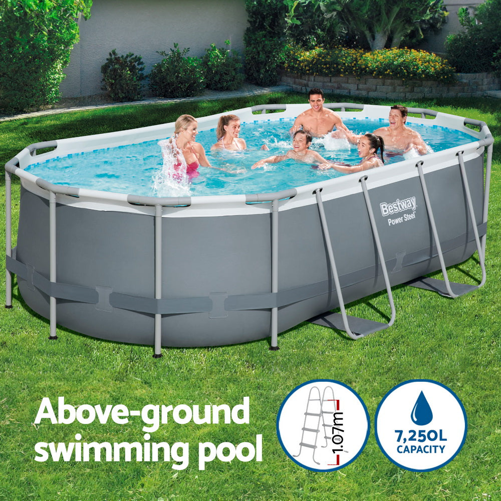 Bestway Swimming Pool 427x250x100cm Steel Frame Above Ground Pools Fil ...