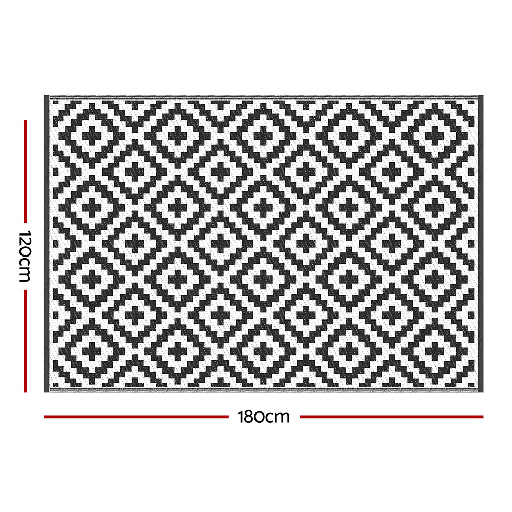 Reversible Outdoor Rug | 120x180cm | PP Dual-Sided Patio Mat | Cross P ...