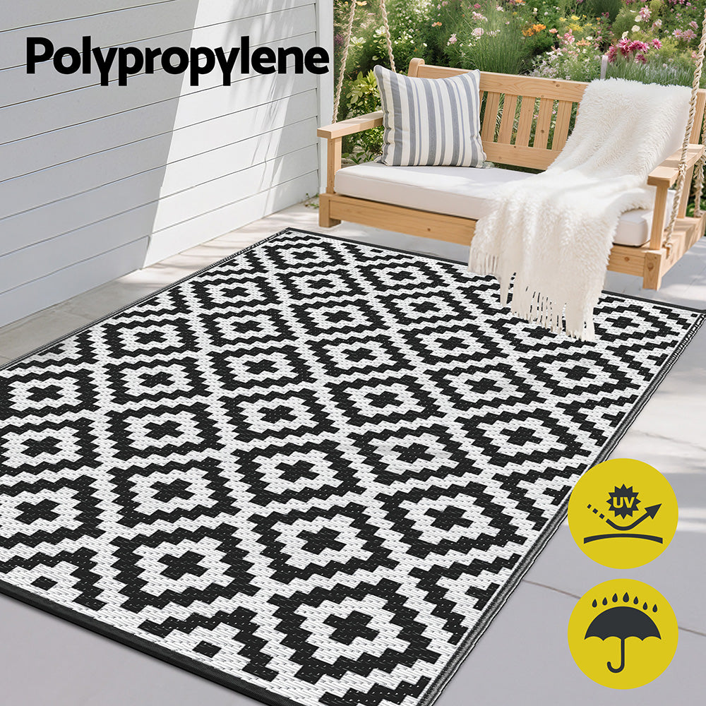 Reversible Outdoor Rug | 120x180cm | PP Dual-Sided Patio Mat | Cross P ...