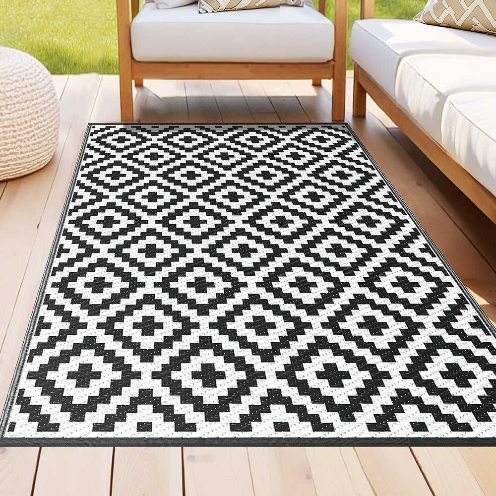 Reversible Outdoor Rug | 120x180cm | PP Dual-Sided Patio Mat | Cross P ...