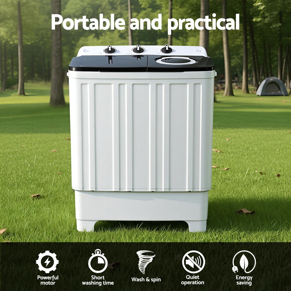 Twin Tub Portable Washer | 7kg | Compact Laundry | White - The Hippie House