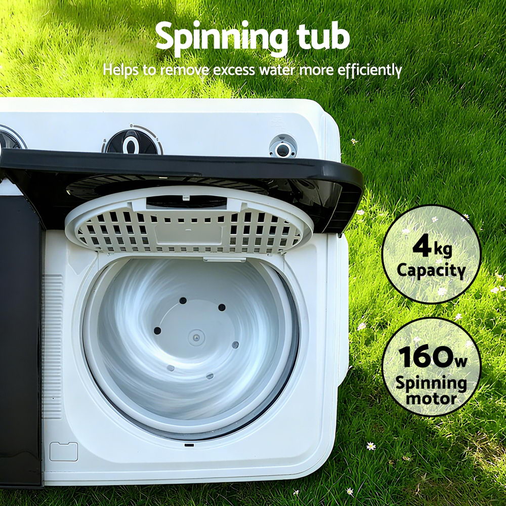 Twin Tub Portable Washer | 7kg | Compact Laundry | White - The Hippie House
