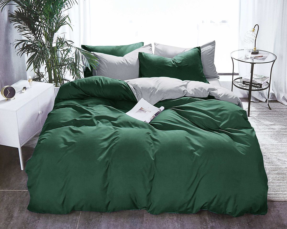 1000TC | Reversible | King Size | Green & Grey | Duvet Quilt Cover Set ...