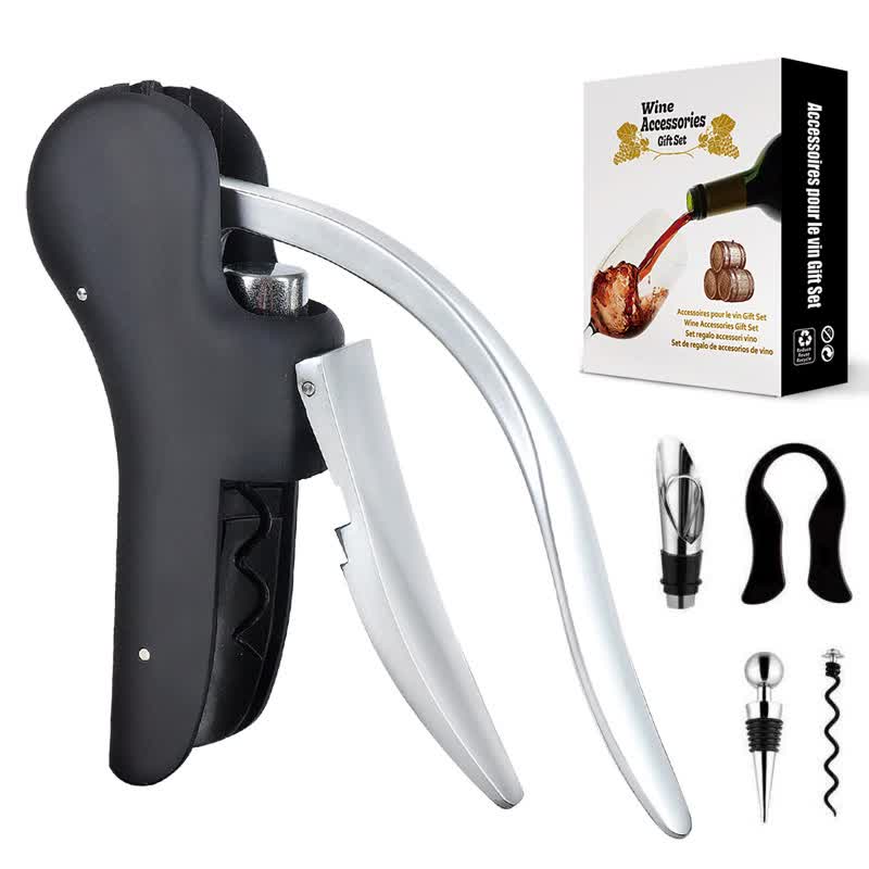 5-Piece Ergonomic Lever-Action Corkscrew Wine Opener Set | With Foil C ...