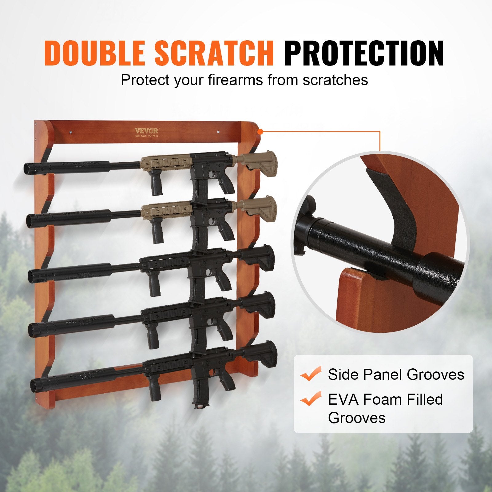 Wooden Gun Rack | Wall Mount Holds 5 Rifles or Shotguns | Heavy Duty D ...