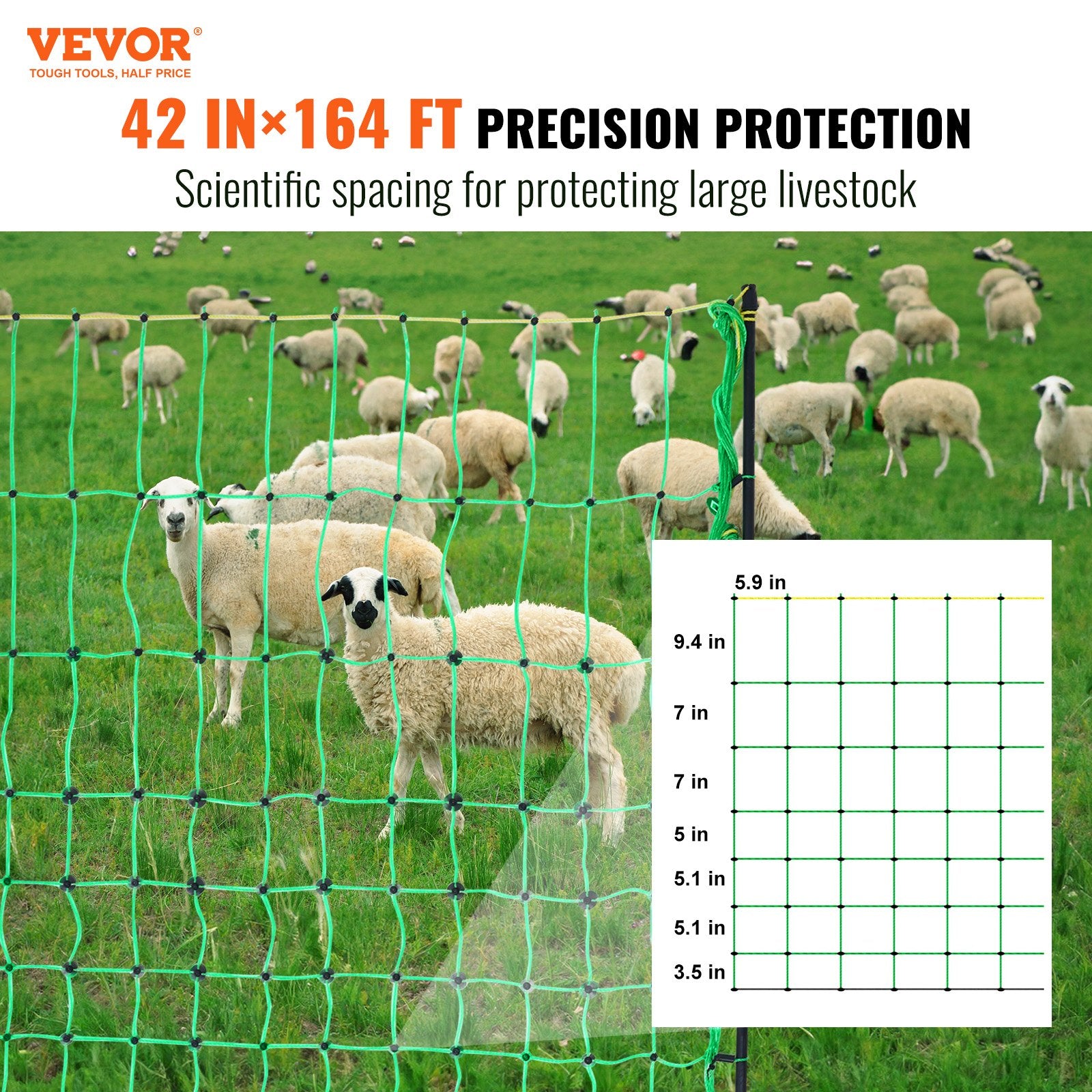 VEVOR Electric Fence Netting, 1.06 x 49.98 m, PE Net Fencing with Post ...