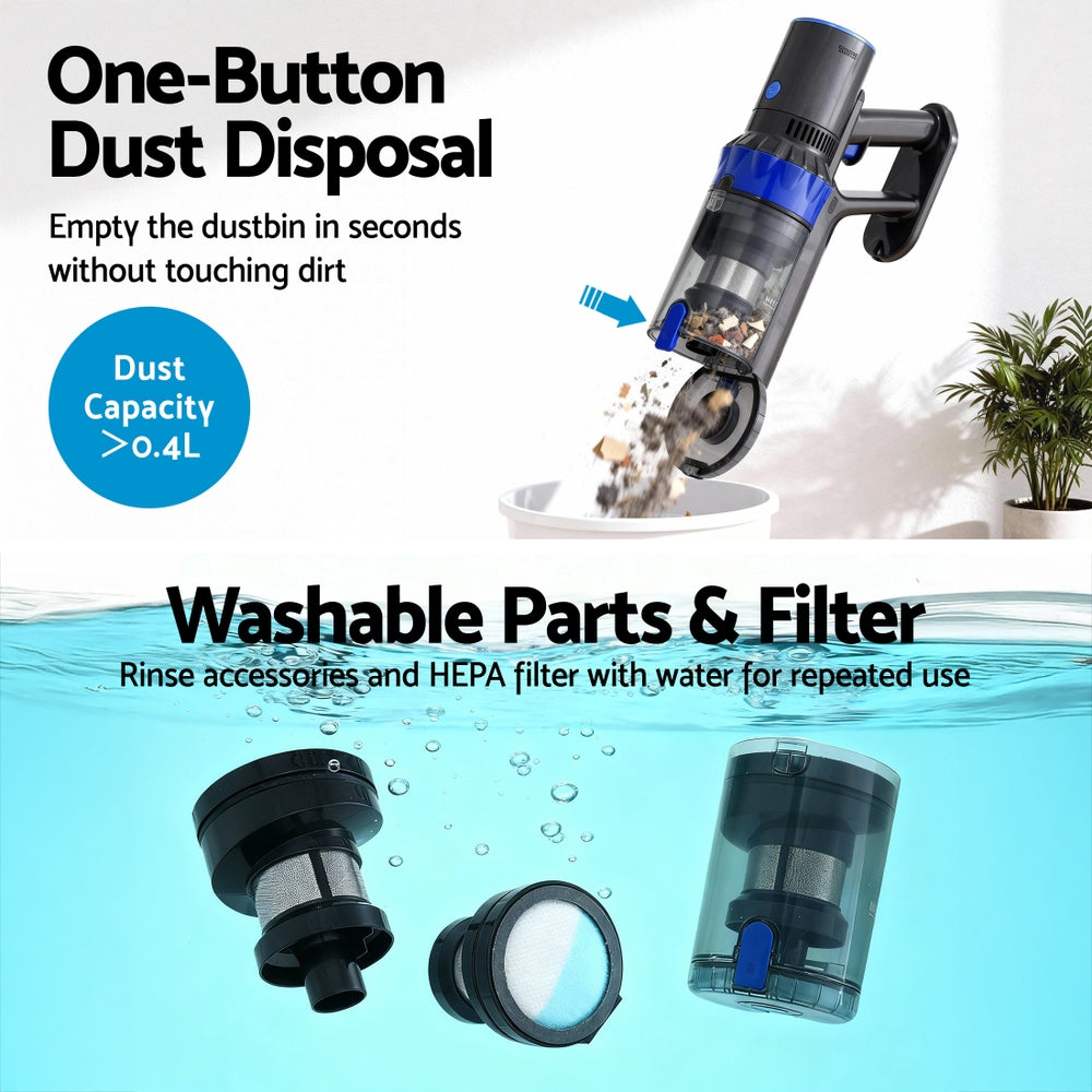 Cordless Stick Vacuum | Brushless Motor | 350W | Blue - The Hippie House