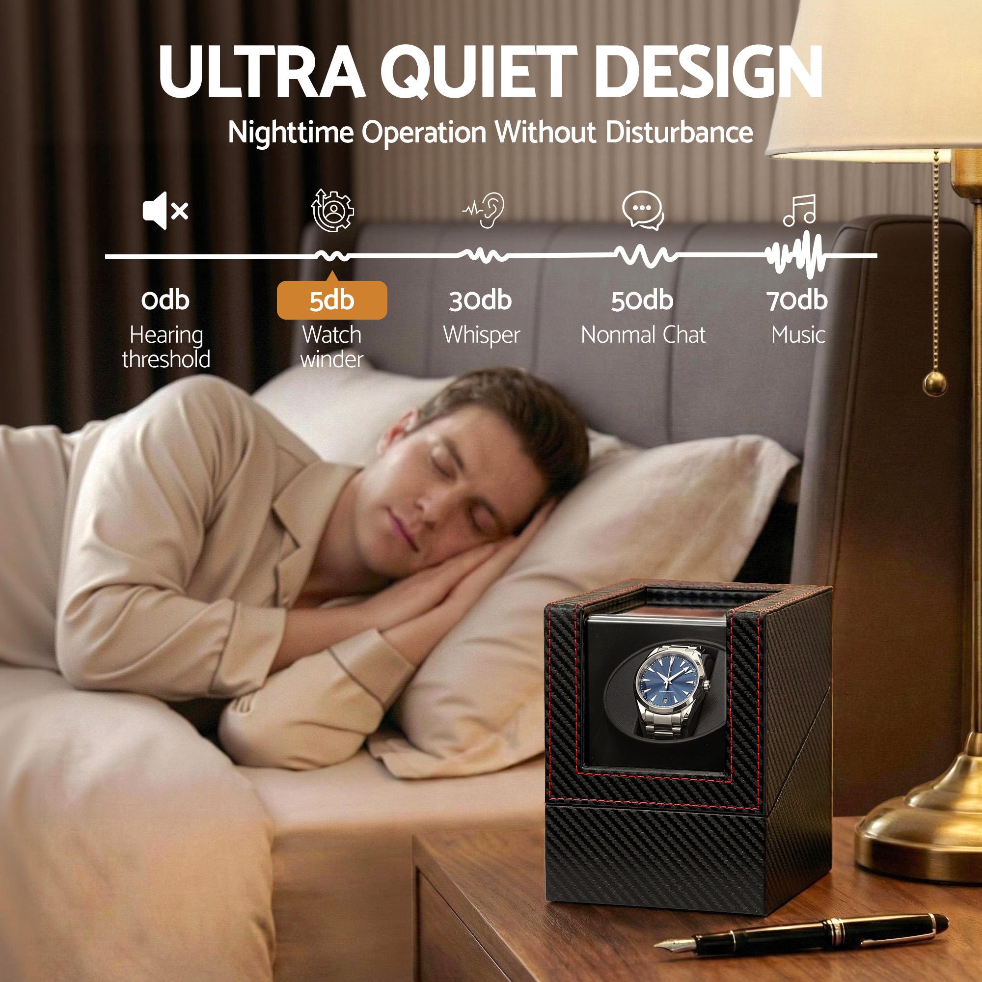 Embellir Watch Winder Box Automatic Single Quiet Carbon Fibre Black ...