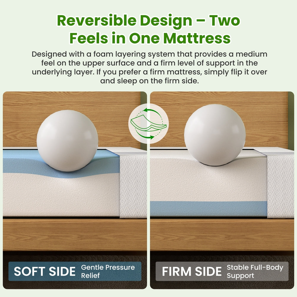 25cm King Reversible Gel Memory Foam Mattress BedStory Medium & Firm ...