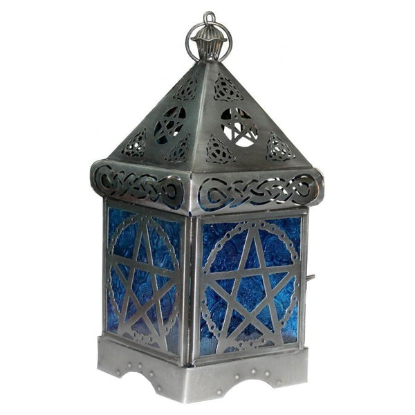 Pagan Pentacle Silver Lantern - 27cm x 11cm - The Hippie House
