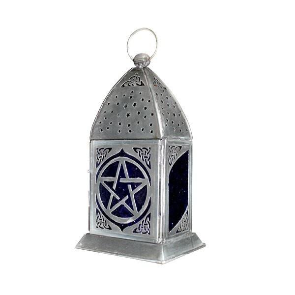 Pagan Pentacle Silver Lantern - 23cm x 11cm - The Hippie House