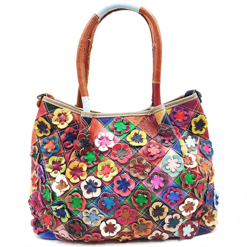 Oversized Genuine Leather Multicolor Flower Handbag - Various Colours ...